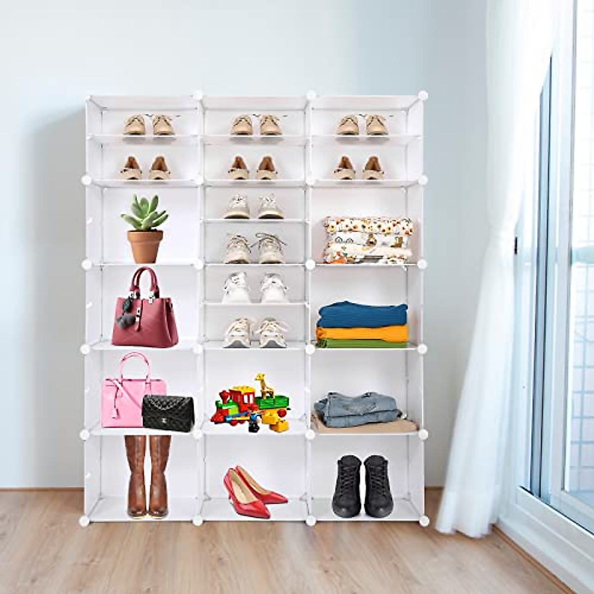 ASDET U&I Shoe Rack Organizer, 12 Tier Shoe Storage Cabinet 72 Pair Plastic Shoe Organizer 36 Grids Shoe Shelves for Closet Hallway Bedroom Entryway, White