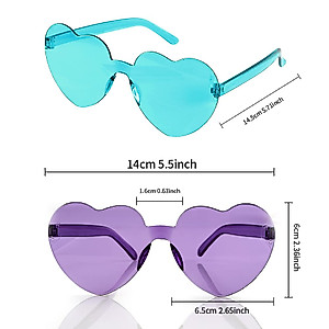 AFNWQI Heart Sunglasses, Heart Shaped Sunglasses, 3-Pack, Transparent Rimless Sunglasses, Colored Sunglasses, Heart Glasses, Heart Sunglasses for Women, Party Glasses (Blue+Purple+Teal)