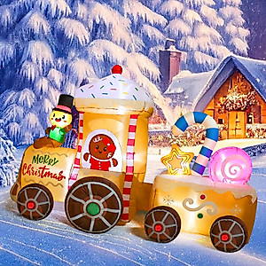 8ft Christmas Inflatable Train Decoration with LED Lights, Candy Canes, Gingerbread Men - For Outdoor