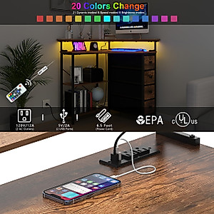 VENNQD Corner Desk with Drawers Shelves for Small Space 90 Degrees Triangle Computer Desk with Power Outlets,Gaming Desk with LED Lights Monitor Stand for Home Office Workstation Writing Table (Brown)