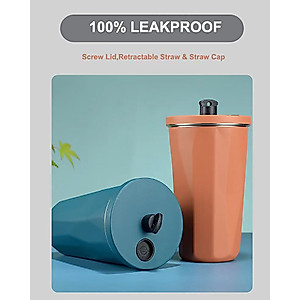 FRAGSCEN Insulated Tumbler with Lid and Straw, 20 OZ Stainless Steel Tumbler with Screw Lid, Iced Coffee Cup, Double Wall Vacuum Tumblers, Leakproof Water Bottle Travel Mug, Orange