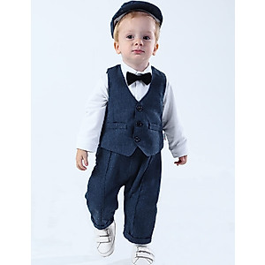 A&J DESIGN Baby Boys Suits Infant Gentleman Wedding Outfit Formal Romper Navy Blue 9-12 Months