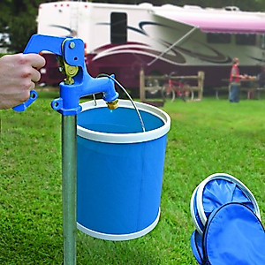 Camco Collapsible Bucket with Storage Case- Durable Pop Up Bucket with Watertight Fabric, Holds 3 Gallons of Water - Great for RVs, Camping, Fishing, Boating, Hiking and More - Blue (42993), Blank Ski