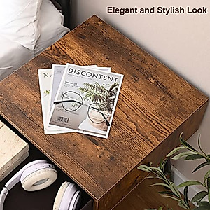 Iwell Nightstand Set of 2, Bedside Table with Drawer, Mid-Century Nightstand, End Table Side Table for Bedroom, Rustic Brown