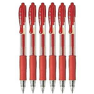 Pilot G2 Red Retractable Rollerball Pen Pens Extra Fine Gel Ink Refillable 0.5mm Nib Tip 0.3mm Line G2-5 (Pack Of 6)