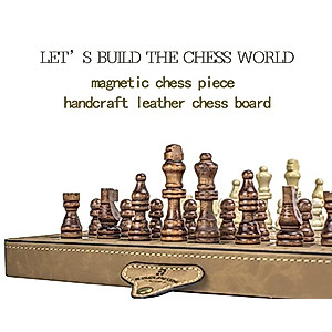 Chess Set for Adults & Kids -Leather Chess Board Magnetic Chess Pieces Unique Design Chess Game Gift Choice for Kids and Adults 2 players