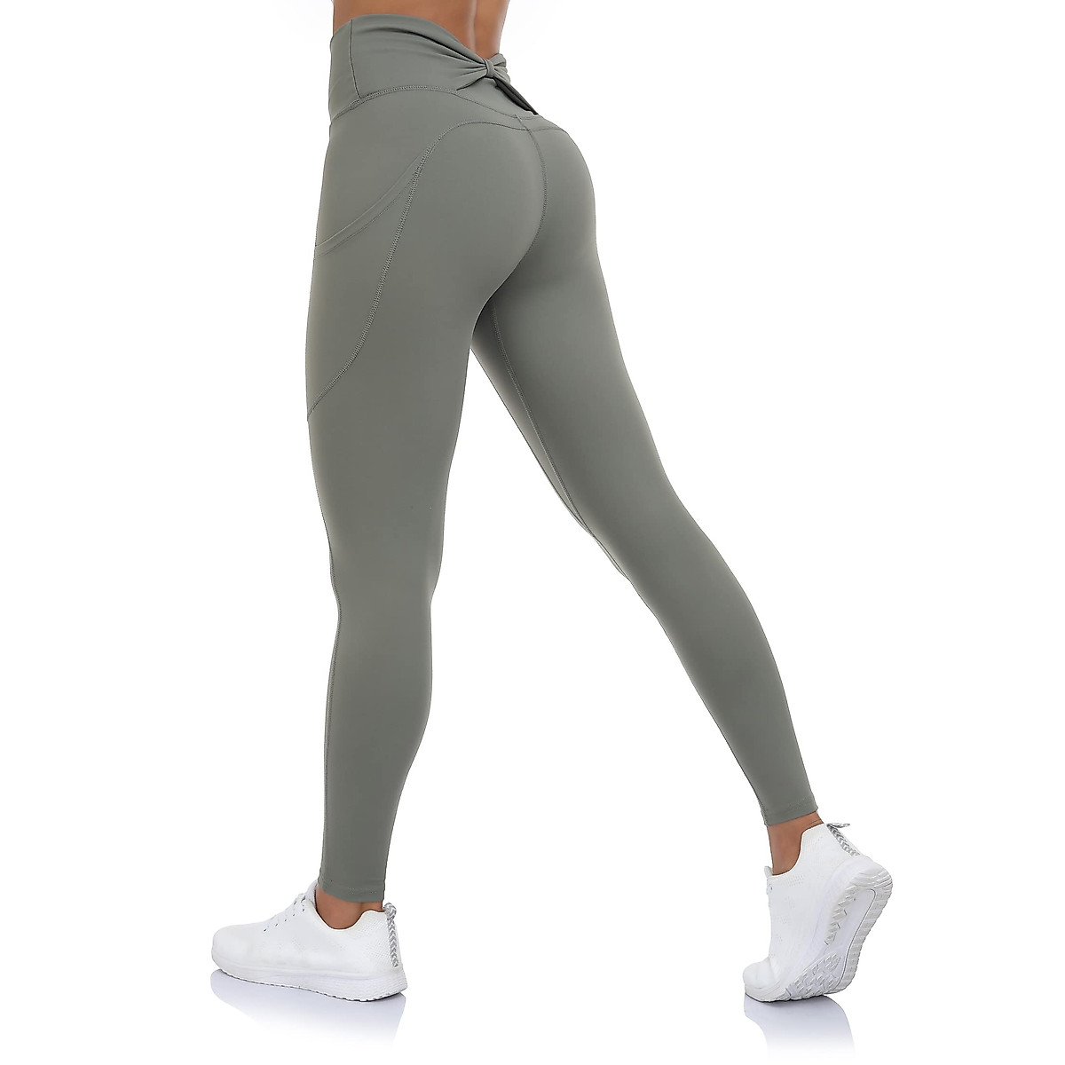 HERRLA High Waist Leggings for Women with Pocket,Crossover Gym Workout Yoga Pants Lounge Legging (Army Green,L)