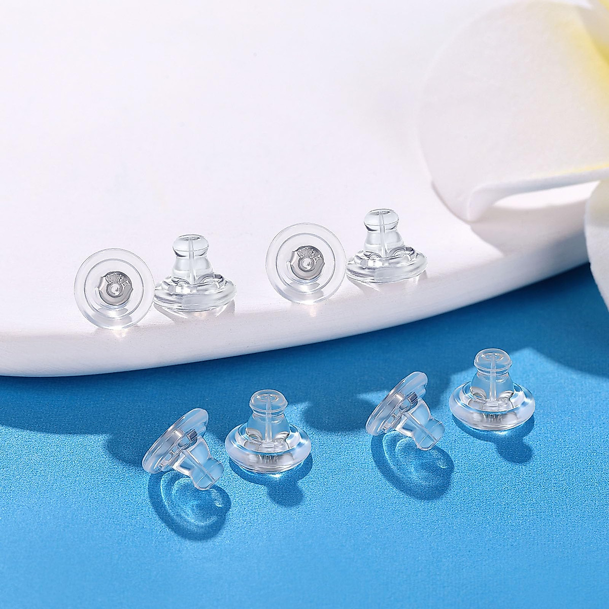 Earring Backs, Silver Silicone Locking Secure Earring Backs for Studs, Hypoallergenice Silicone Earring Backs Replacements for Studs/Droopy Ears, No-Irritate Earring Backs for Adults (Silver)