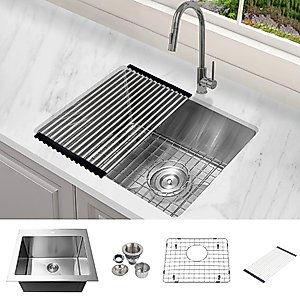 KABCO Single Bowl Undermount Stainless Steel Kitchen Sink, Rust Resistant Sound and Heatproof Laser Cut, Sink for Indoor or Outdoor Kitchens (Laundry Sinks)