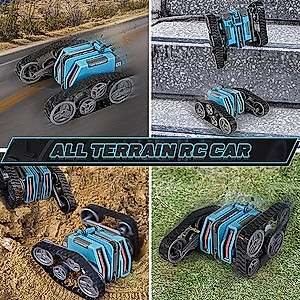 FUUY Remote Control Car, 360° Rotating RC Car with Cool Lights, Transform RC Tank Mini RC Crawler Double-Sided Tracked Fancy Stunt Car Kid Toy for Birthday Blue