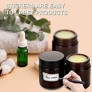 15 Pack 4 oz Amber Glass Jars with Lids, Round Empty Containers for Scrubs, Lotions, Cosmetic, Ointments and Butters, Travel Storage Jar with White Inner Liners £¬Black Lids, lables and Spatulas