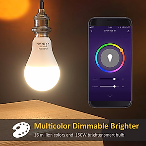 KHSUIN WiFi Smart Light Bulbs,16W 150W Equivalent 1600Lumen Ultra Bright E26 A19 Smart Bulb Work with Alexa,Google No Hub Required,Dimmable Led Full Color Changing Alexa Light Bulb,2 Pack