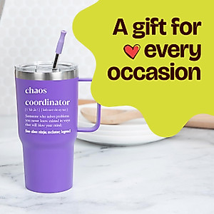 Chaos Coordinator Gifts for Women - Chaos Coordinator Tumbler Mug 20oz with Handle Purple Gifts for Women Boss Lady Gifts for Women Teacher Appreciation Gifts Baskets for Women Nurse Manager Gifts