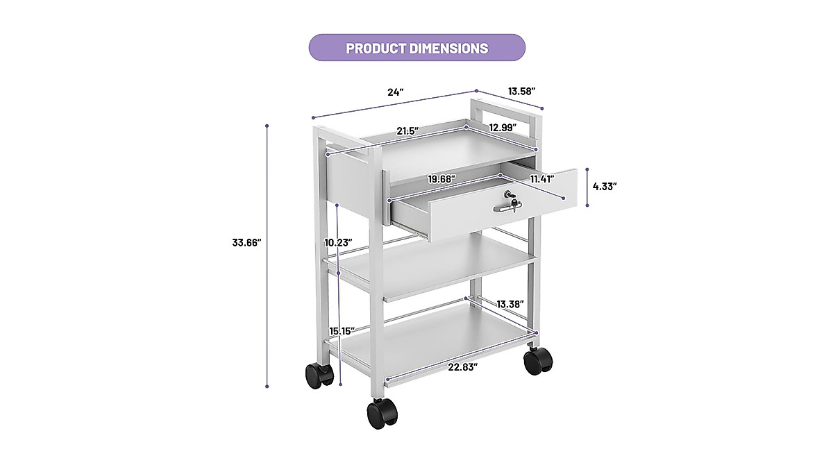 biosp Salon Trolley Cart, 3 Tier Trolley On Wheels, Wooden Medical ...