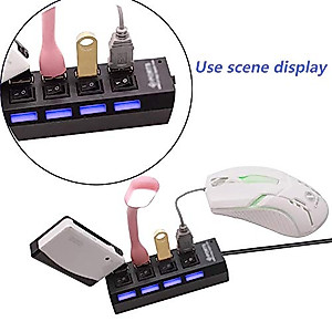 SHYPT USB 2.0 Hub Splitter Hub Use Power Adapter 4 Port Multiple Expander 2.0 USB Hub with Switch for PC