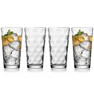 Home Essentials & Beyond Drinking Glasses Set of 4 Highball Glass Cups Bar Glasses, Uses for Juice, Water, Cocktails, Beverages, and Iced Tea. Dishwasher Safe