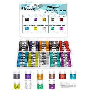 250 Pcs Mini Blade Fuse Assortment - Car Automotive Truck Auto ATM Fuse Kit (2A 3A 5A 7.5A 10A 15A 20A 25A 30A 35A)