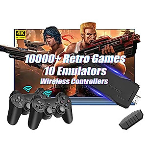 HeavenBird Wireless Retro Game Console, HD Classic Games Stick Built in 10 Emulators with 10000+ Games and Dual 2.4G Wireless Controllers, 4K HDMI Output Video Games for TV, Gift for Adults & Kids