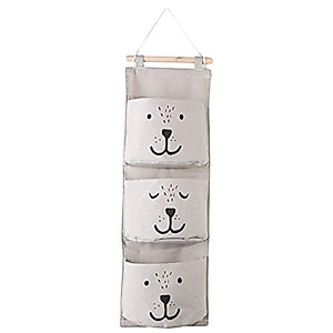 Underleaf Linen Farbric Over The Door Hanging Storage Bag With 3 Semicircular Pockets Bag Case Elf Adhesive Hooks Storage Pouch Hanging Pocket