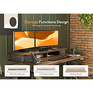 Claiks Standing Desk with Tambour, Electric Standing Desk Adjustable Height, Adjustable Standing Desk with Storage Shelves, 48 Inch Walnut