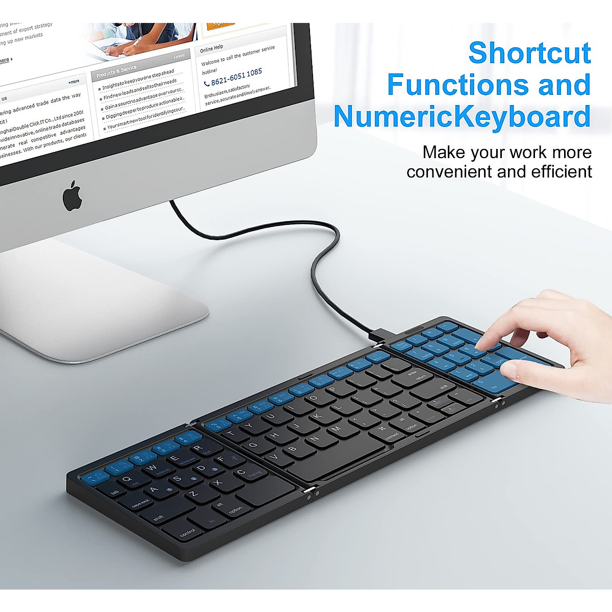 Erkovia Foldable Bluetooth Keyboard, Wireless Portable Keyboard with Numeric Keypad, Dual Modes Bluetooth/USB Wired Travel Keyboard for iOS/MacOS, Android, Windows Device(Not Full Size)