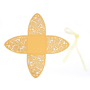 KPOSIYA Pack of 100 Laser Cut Rose Candy Boxes, Favor Boxes 2.5"x 2.5"x 3.1", Gift Boxes for Bridal Shower Anniverary Birthday Party Wedding Favor (100,Gold)