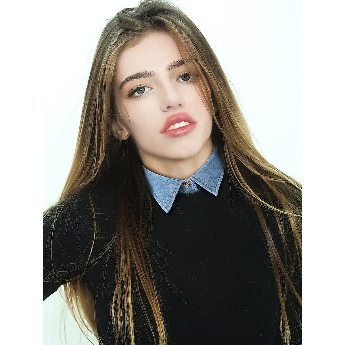 Syhood 4 Pcs Fake Collar Detachable False Dickey Collar Half Shirts Round for Women Outfits(Denim Fabric,Matte Black, Blue, Light Blue, Light Gray)