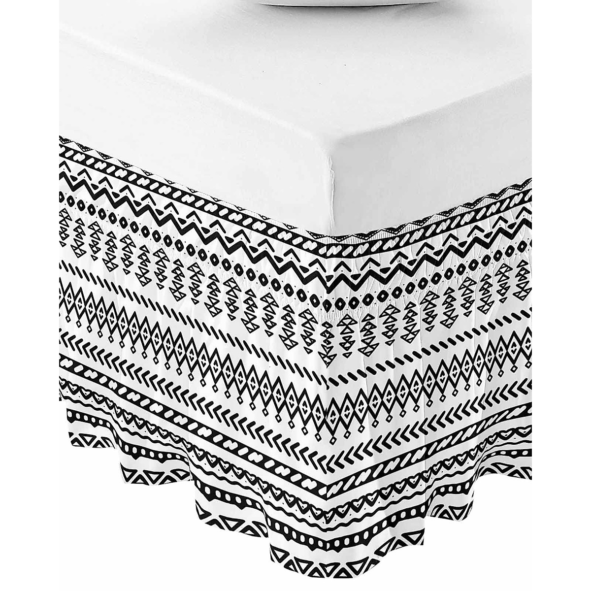 Bohemia Stripes Bed Skirt Cal King Size 18 Inch Drop, Adjustable & Elastic Wrap Around Bed Skirts Pleated Luxury Dust Ruffles for Twin Full Queen Cal King Base Bed, Modern Boho Geometric Black Lines