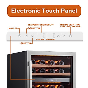 Ca'Lefort 24'' Wine Cooler Refrigerator - 46 Bottle Wine Fridge Dual Zone with Modern Touch Intelligent Digital 40°-65°F Low Noise, Built in or Freestanding Wine Cooler for Home and Kitchen