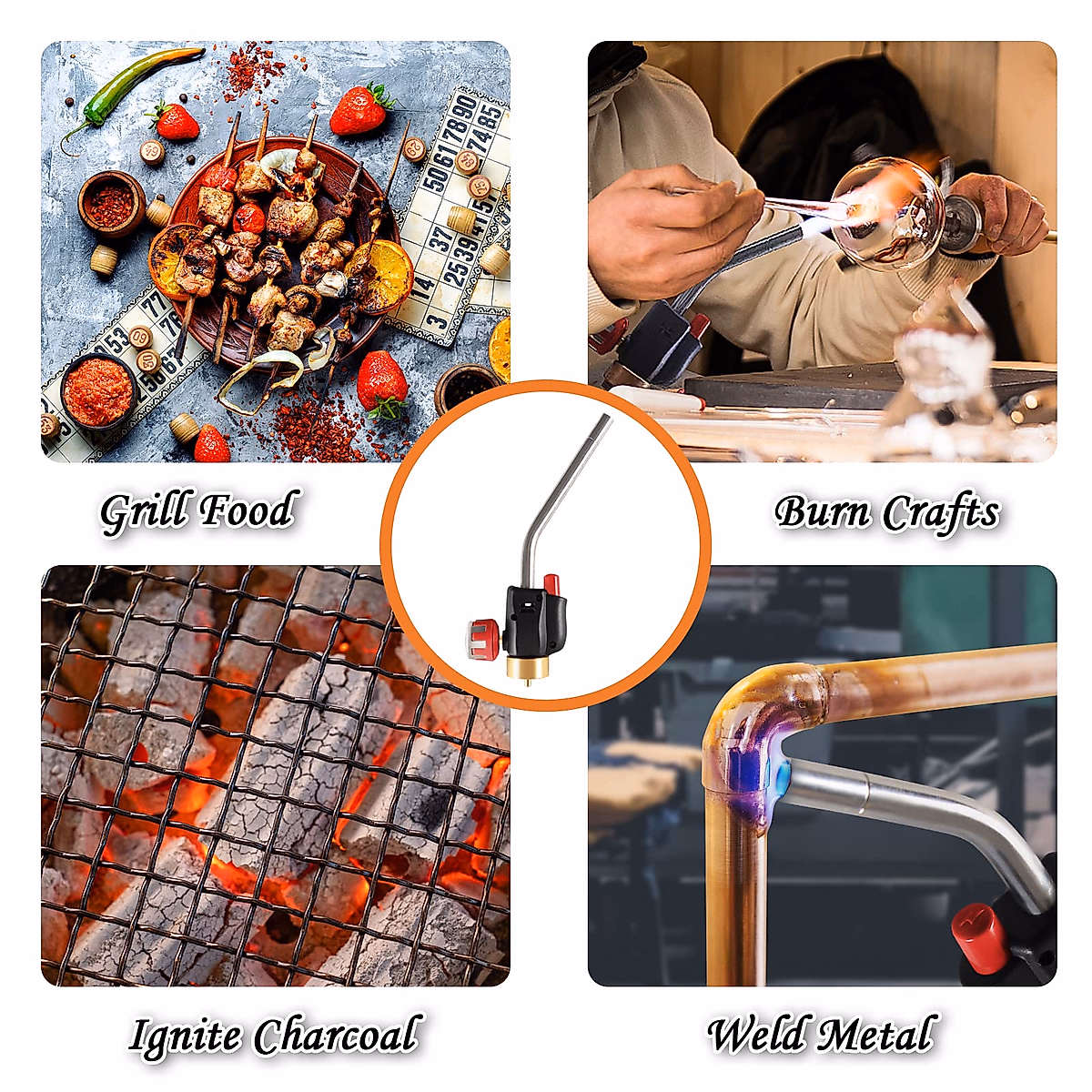 DOMINOX Propane Torch Head, Propane Torch Head with Igniter, Mapp Gas Torch - Torch Head - Propane Torch for Cooking, Welding, Searing(Tank Not Included)