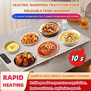Electric Warming Trays for Food,Graphene Heating Film Food Warmers for Parties,Full Surface Heating Food Heating Mat with 3 Temperature Settings, Rollable & Portable, Auto Shut-Off,Daily Use