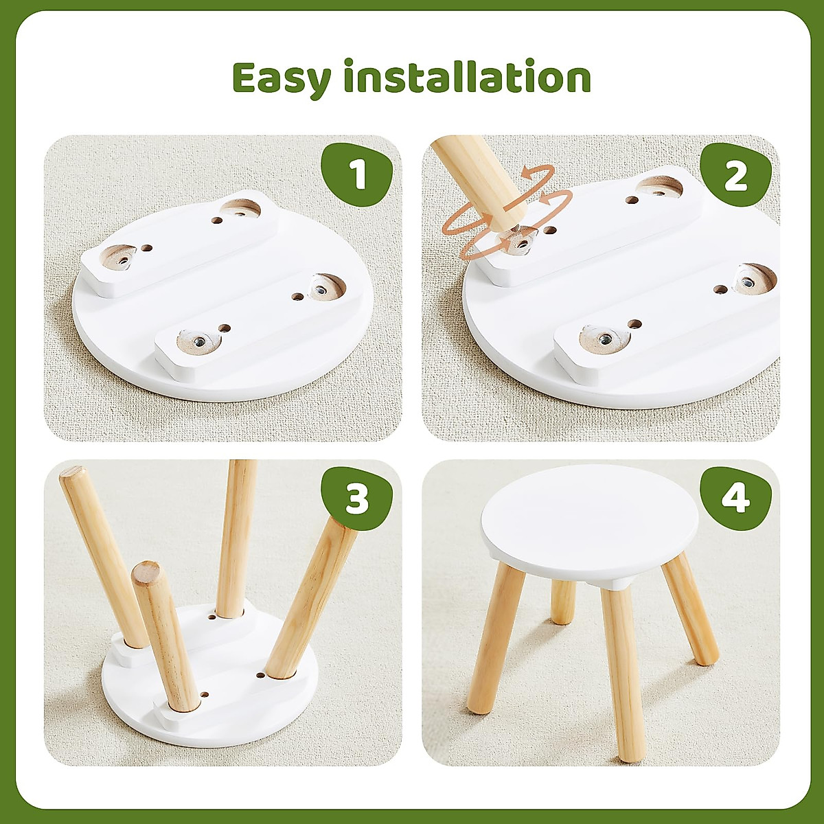 Beright Wooden Step Stool for Kids, 9 Inch Round Kids Chair fit with Sensory Table, Sturdy Sitting Stool with Assembled Four-Legged for Children Toddler, 1 Pack