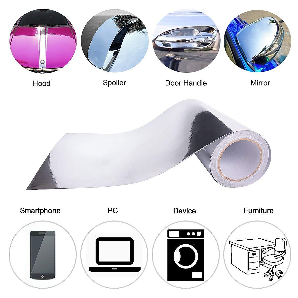 VINYL FROG Car Wrap Vinyl 12 Inches x 60 Inches Chrome Mirror Silver Self Adhesive Film DIY Decals Roll Air Release Technology