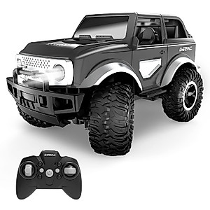 DEERC Remote Control Jeep Car with Realistic Headlight & Taillight, 160 Mins Play SUV Vehicle with Spare Tire, 2.4Ghz 1:18 All-Terrain Monster Trucks for Boys, Off-Road RC Trucks Gift for Kids