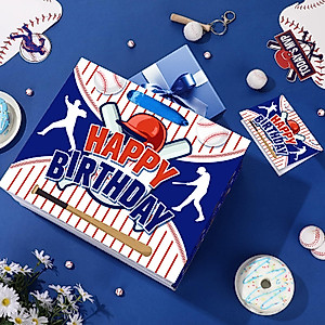 RUMIA Baseball Birthday Gift Bag with Tissue Paper Greeting Card Baseball Happy Birthday Gift Wrap Bag with Handle for Boys Kids Teens Christmas Holiday Sport Themed Baseball Birthday Party Supplies
