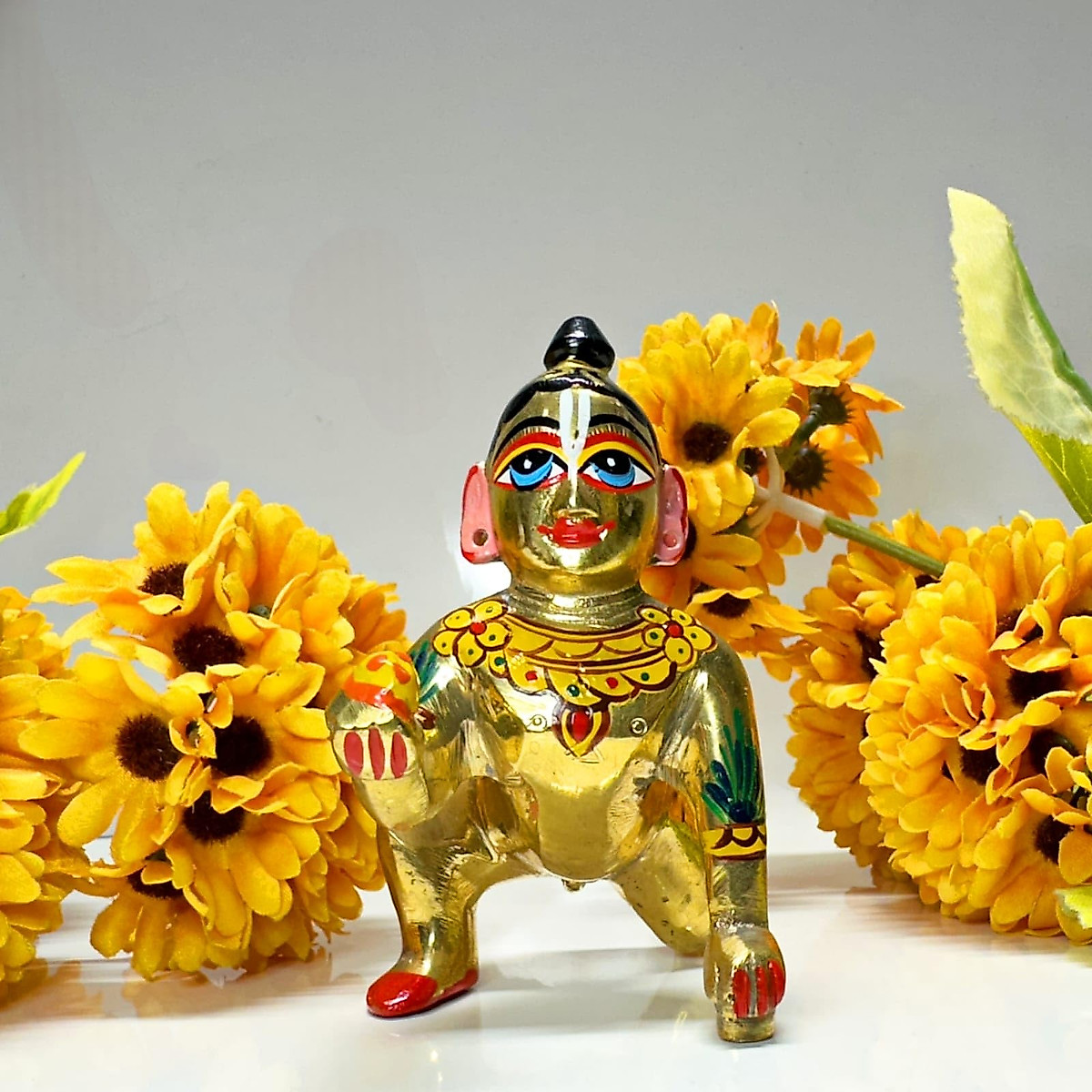 4OUR FAITH – Golden Painted Brass - (4") 10 cms - Laddoo Gopal Baby Krishna | Thakurji | Laddu Gopal Ji Murti Idol Statue Sculpture for Car/Office/Home/Gifting Use – Pack of 1 (Size 5)