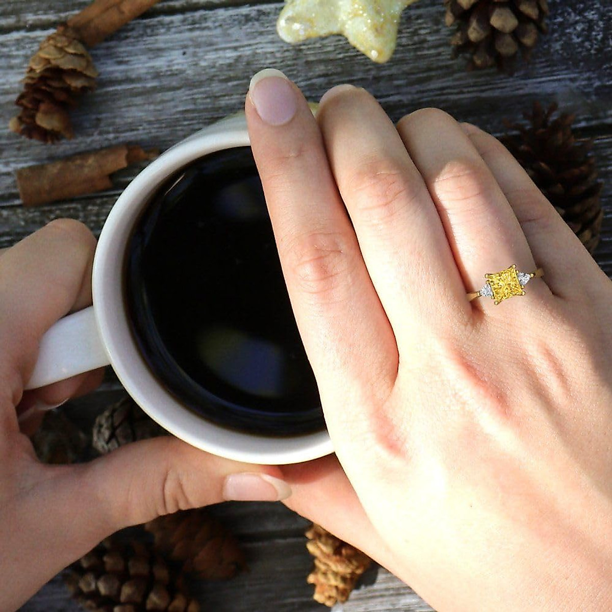 Clara Pucci 2.3ct Princess Trillion cut 3 stone Solitaire Citrine Designer Wedding Bridal art deco Anniversary Ring 14k Yellow Gold 7.75