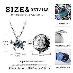 LOOVE 925 Sterling Silver Turtle Necklace for Women Small Abalone Shell Sea Turtle Pendant Ocean Animal Jewelry
