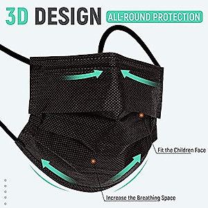 YHDOLL 50PCS Kids Masks 3 Ply Black Disposable Face Shield Filter Protection Breathable Dust Proof for Children, Boys and Girls(Pack of 50,Black)