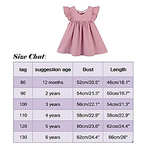 GSVIBK Baby Girls Linen Cotton Dress Halter Flutter Sleeve Casual Dress Toddler Girl Ruffle Sleeve Dress 686 Lavender 90