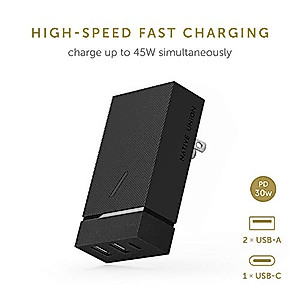 Native Union Smart Hub PD 45W – Power Delivery Enabled Fast-Charging 3-Port USB-A & USB-C Wall Charger – Compact Design with Dust-Repellent Silicone, Foldable Pins & Includes Travel Adapters (Slate)