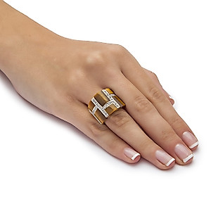 PalmBeach Yellow Gold-plated Emerald Cut Genuine Brown Tiger's Eye Ring Sizes 5-11 Size 8