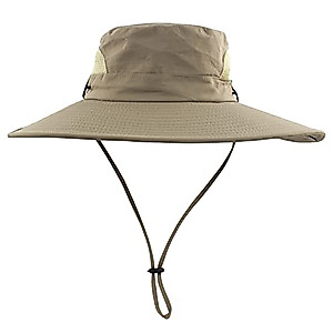 Muryobao Mens Sun Hat Summer Outdoor UPF50+ UV Protection Waterproof Wide Brim Bucket Hats Foldable Boonie Cap for Fishing Hiking Garden Beach Safari Beige
