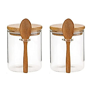 Glass Storage Container, Airtight Food Storage Glass Jars with Bamboo Airtight Lid and Spoon, Clear Kitchen Containers for Home Kitchen Farmhouse Storing Coffee Beans, Spice, Flour, Sugar, Tea, Cookie