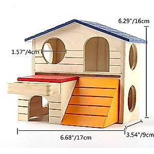 FORZENA Pet Small Animal Hideout Hamster House Deluxe Two Layers Wooden Hut Play Toys Chews Color Sepak Takraw and Barbell