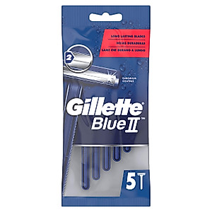Gillette BlueII Men's Disposable Razors x 5, 2-Blades Razor, Fixed Head
