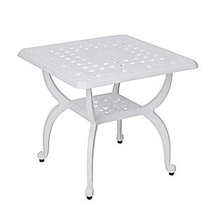 C/G Outdoor Side Tables,Cast Aluminum Patio End Tables,Anti-Rust Coffee Table for Garden Patio Lawn (Square-end Tables, White)