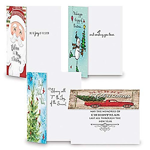 Classic Christmas Card Assortments - Holiday Greeting Cards, Set of 32, Large 5" x 7", Sentiments Inside, Envelopes Included