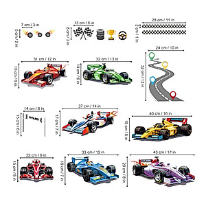 wondever Racing Car Wall Stickers Vehicles Roads Peel and Stick Wall Art Decals for Kids Bedroom Boys Room Playroom
