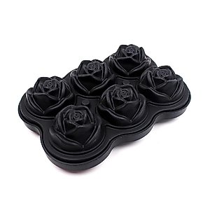 Ice Cube Tray 4Pcs, 2.5inch Rose Ice Cube Molds, Silicone Round Cube Flower Shape, Easy Release Large Ice Cube Form for Chilling, Whiskey, Cocktails (Color : Black, Size : 6 Cavity)